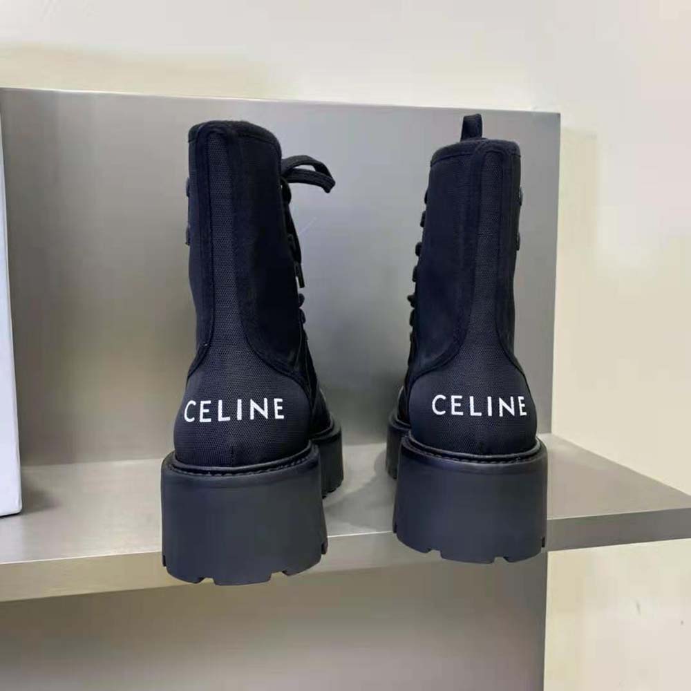 Celine Women Bulky Schnürstiefel aus Nylon und Shiny Bull ...