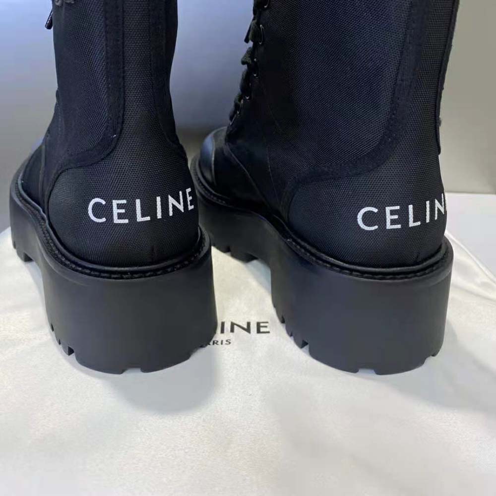 Celine Women Bulky Schnürstiefel aus Nylon und Shiny Bull ...
